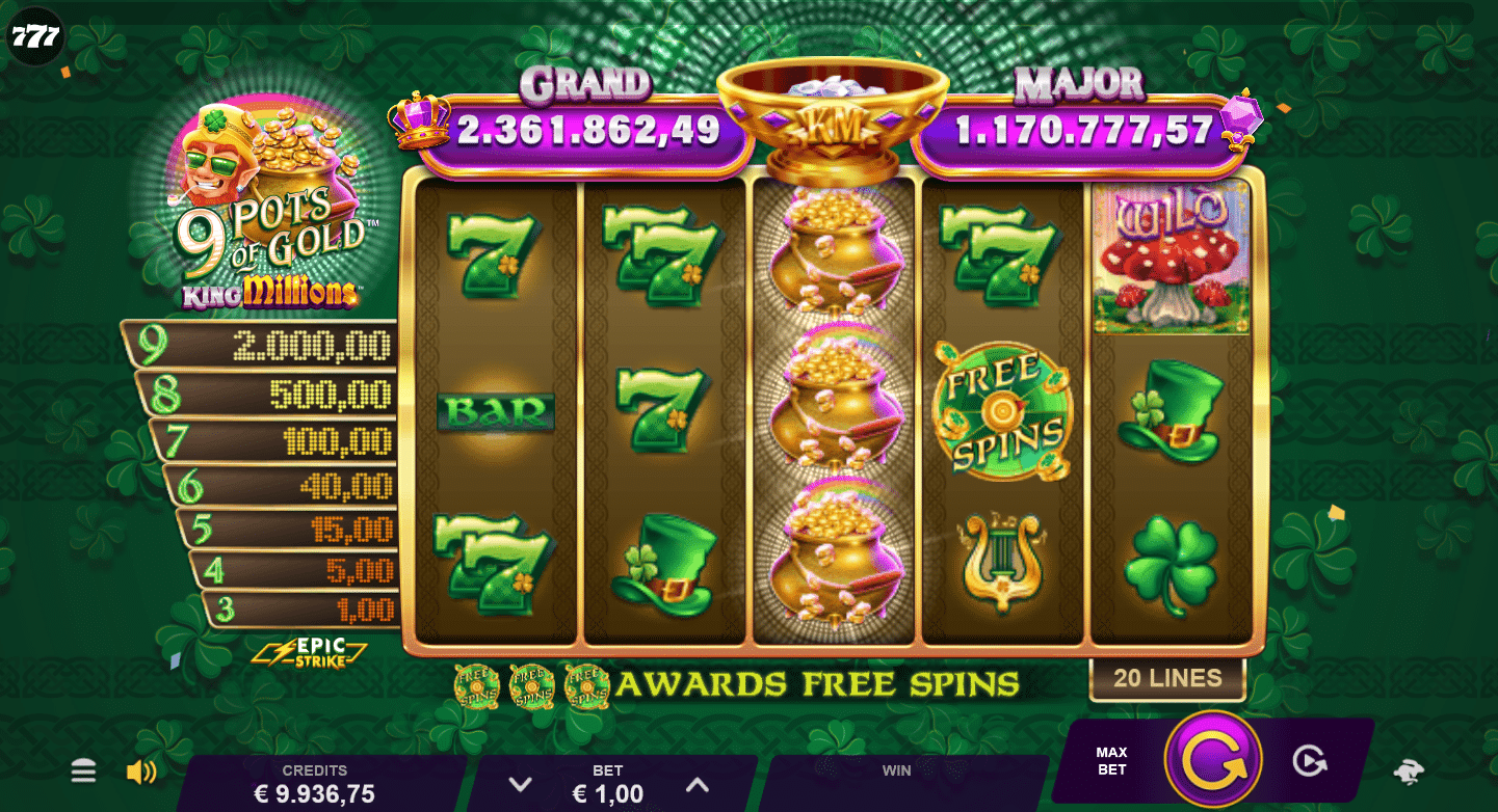 9 Pots of Gold King Millions (Gameburger Studios) - Slot Review - Chipmonkz Slots